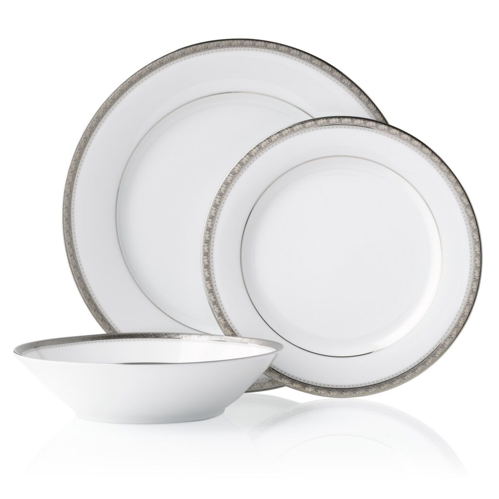 Charlotta Platinum Microwave Safe Fine Porcelain 12pce Dinner Setting ...