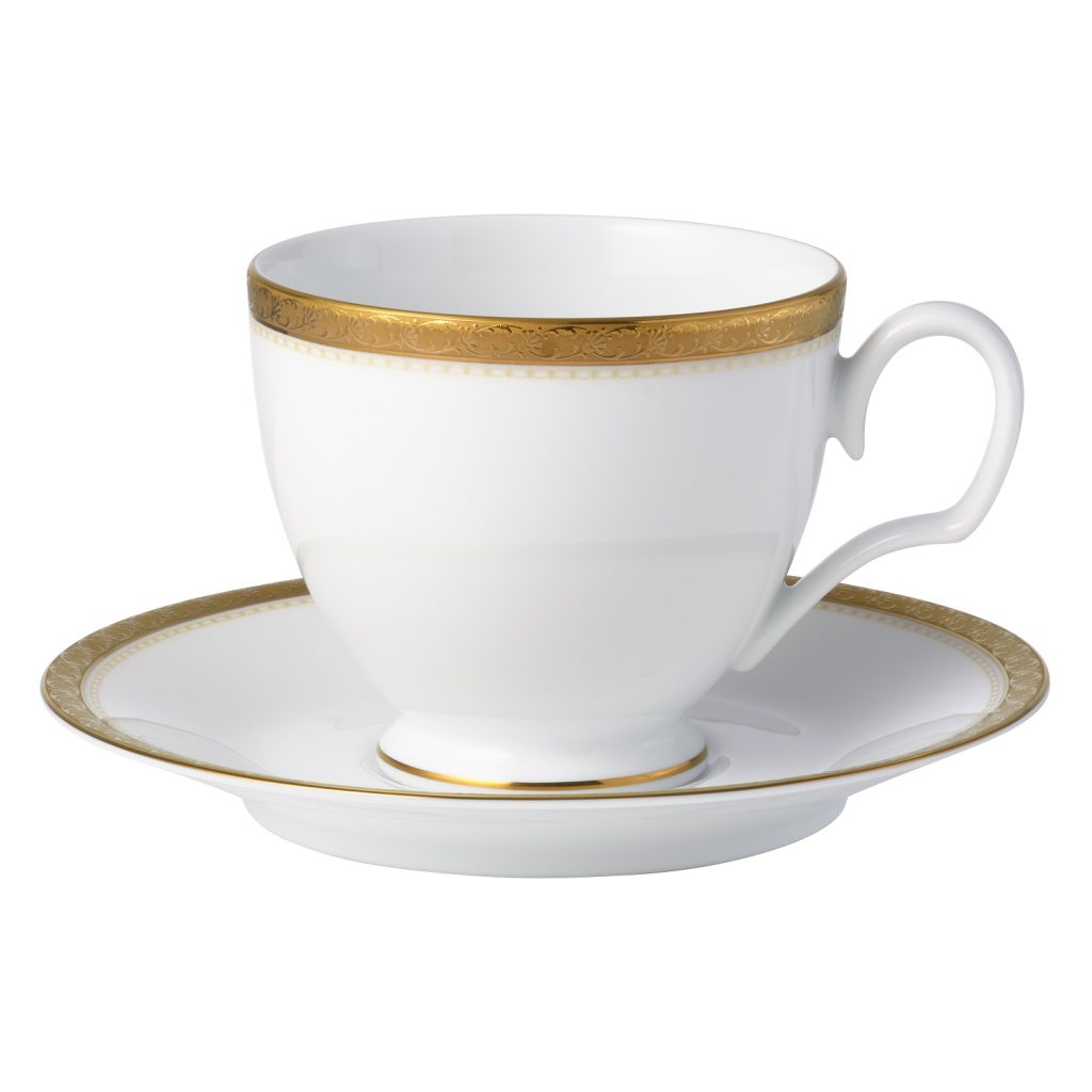 Charlotta Gold Fine Porcelain Microwave Safe Tea Cup & Saucer (250ml ...